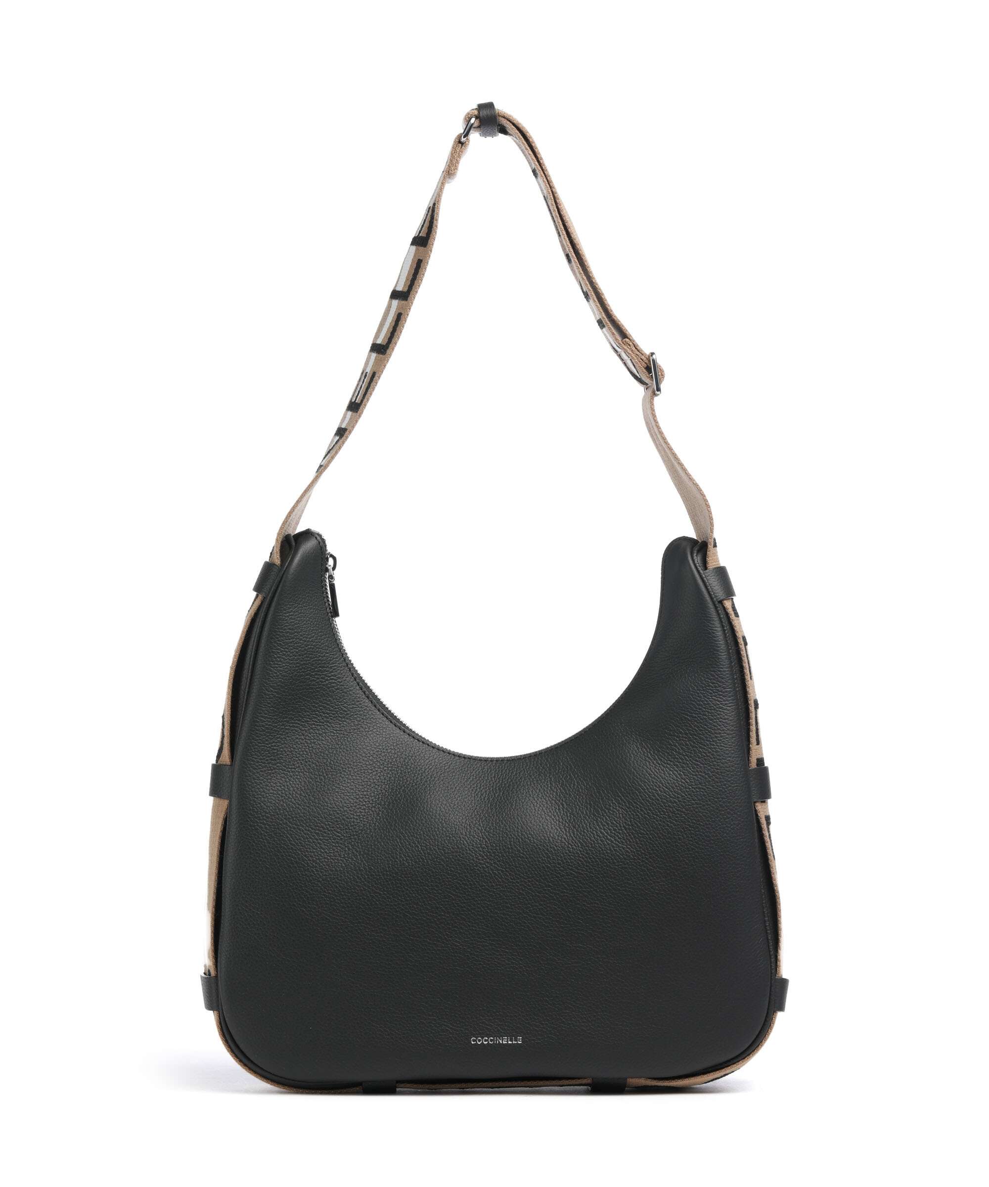 Coccinelle Raquel Hobo bag grained cow leather noir/cognac ...